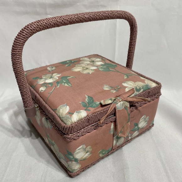 Office | Pink Floral Grannys Sewing Box Good Condition Could Use Spot ...